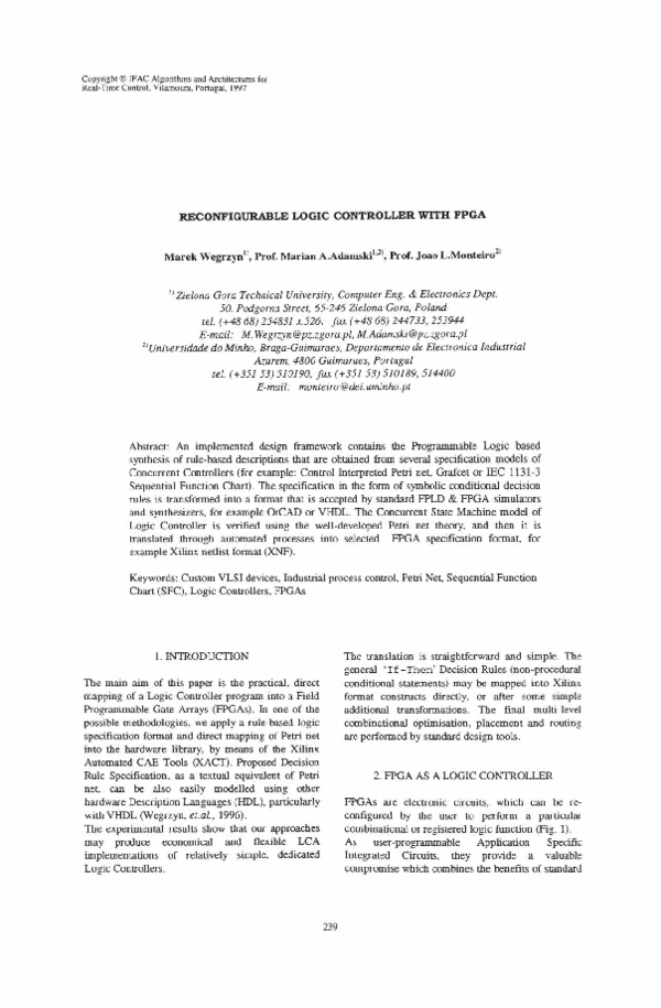 (PDF) Reconfigurable Logic Controller with FPGA (PDF) Reconfigurable Logic Controller with FPGA