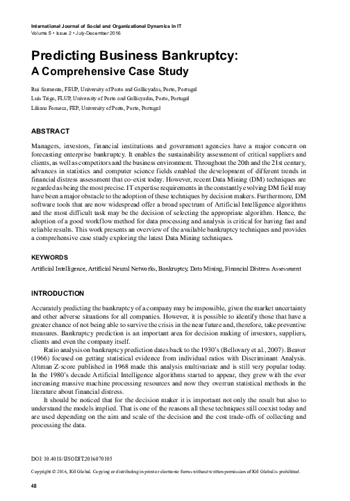 (PDF) Predicting Business Bankruptcy