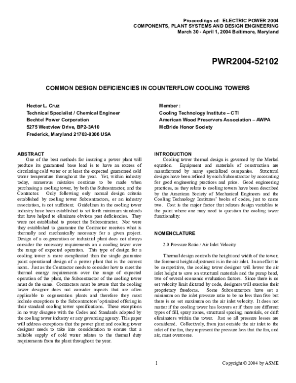 (PDF) Common Design Deficiencies in Counterflow Cooling Towers