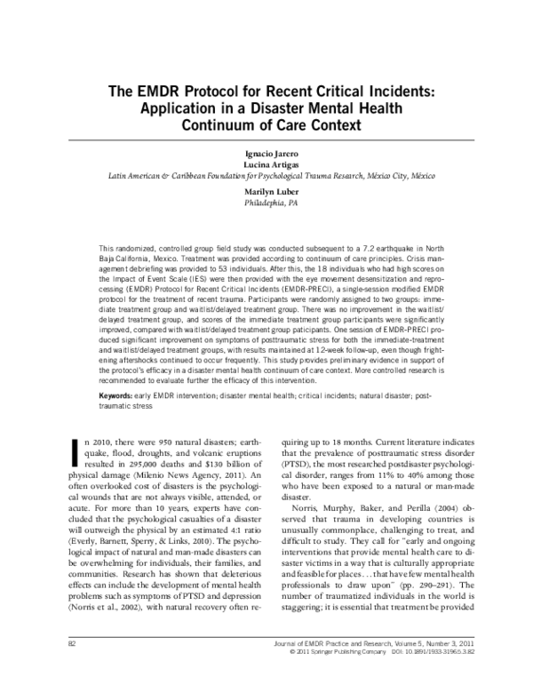 (PDF) The EMDR Protocol for Recent Critical Incidents: Application in a ...