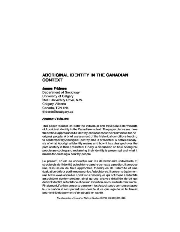 (PDF) Aboriginal Identity in the Canadian Context