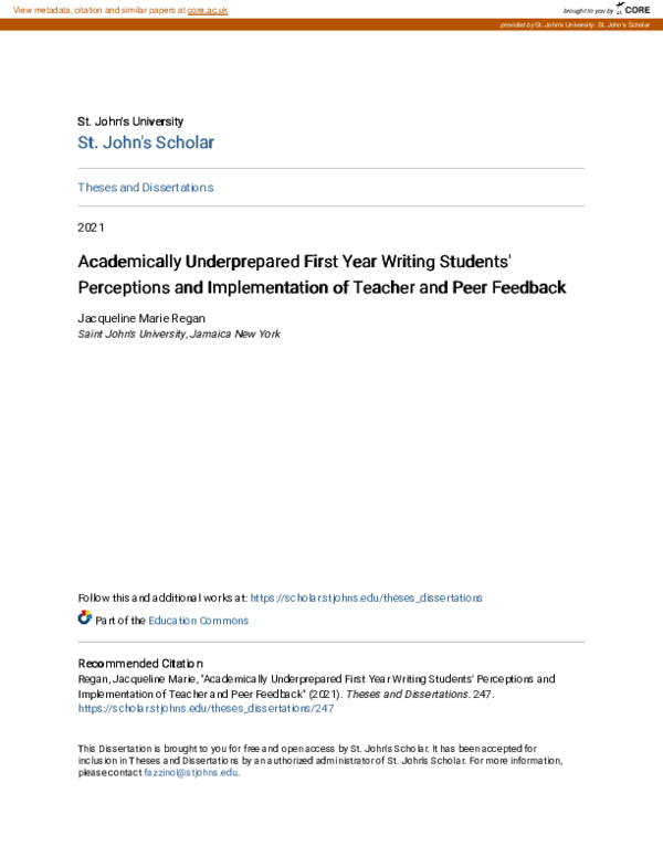 (PDF) Academically Underprepared First Year Writing Students\u27 ...