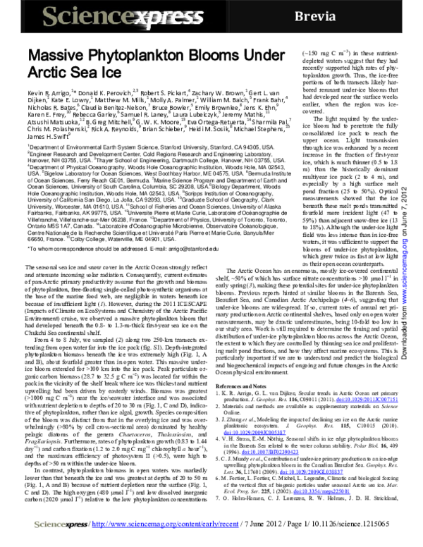 (PDF) Massive Phytoplankton Blooms Under Arctic Sea Ice