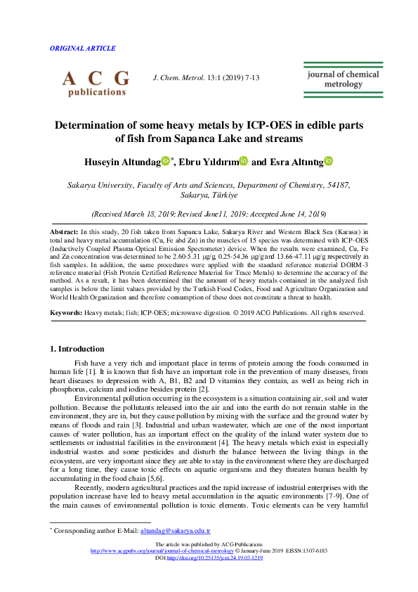 (PDF) Determination of some heavy metals by ICP-OES in edible parts of ...