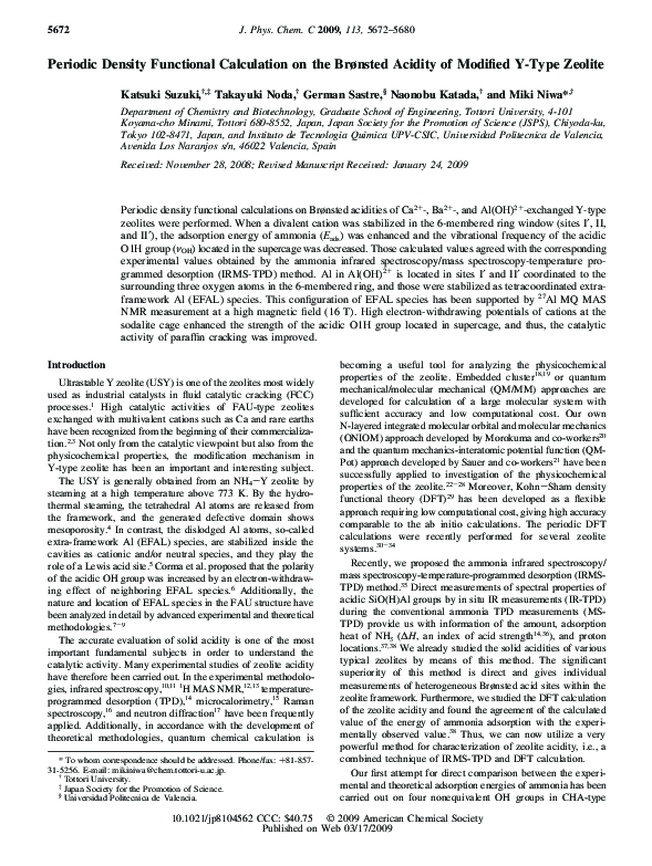 Pdf Periodic Density Functional Calculation On The Brønsted Acidity