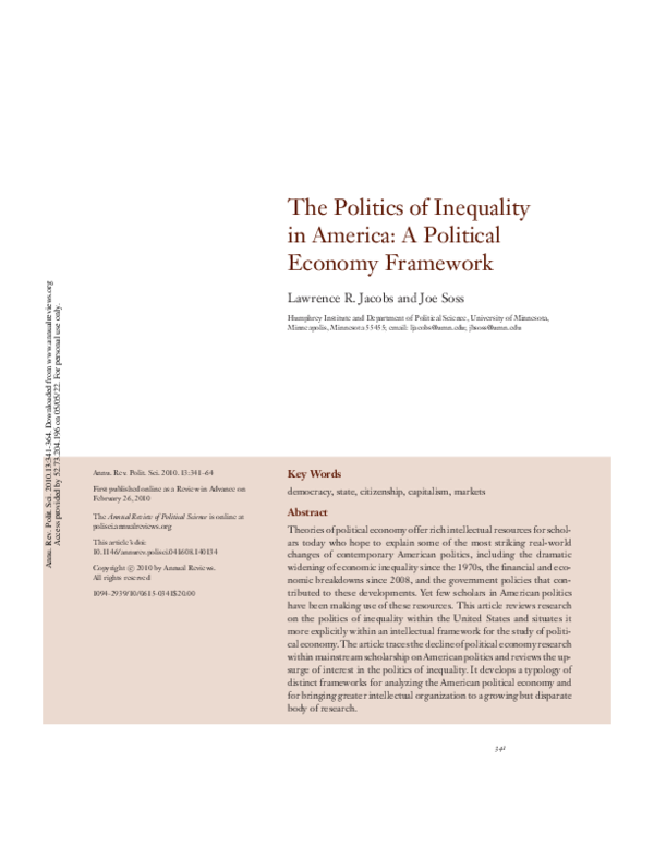 (PDF) The Politics of Inequality in America: A Political Economy Framework