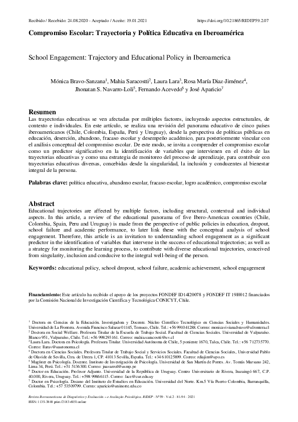 (PDF) Compromiso Escolar: Trayectoria y Política Educativa en ...