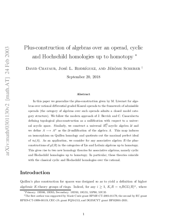 (PDF) Fe b 20 03 Plus-construction of algebras over an operad , cyclic ...