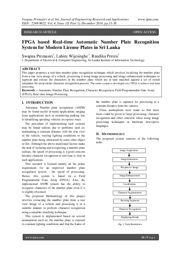 Pdf Fpga Based Real Time Automatic Number Plate Recognition System