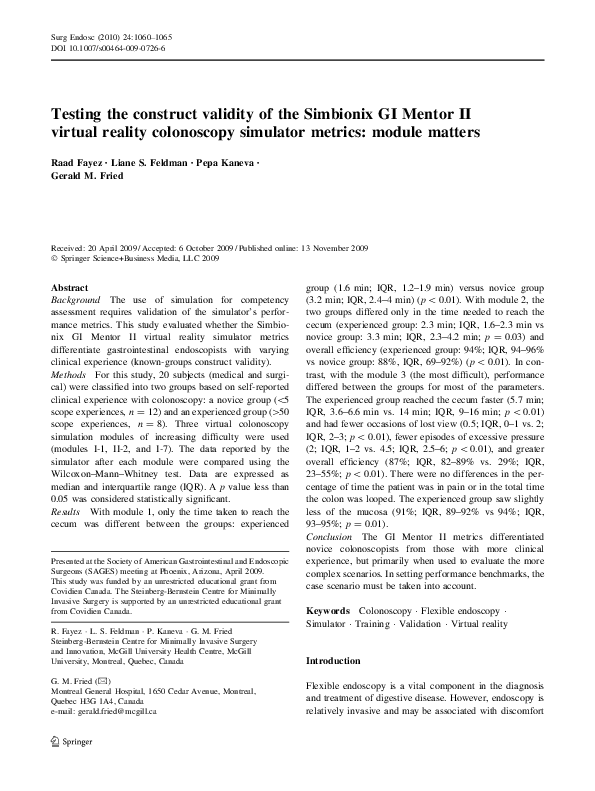 (PDF) Testing the construct validity of the Simbionix GI Mentor II ...
