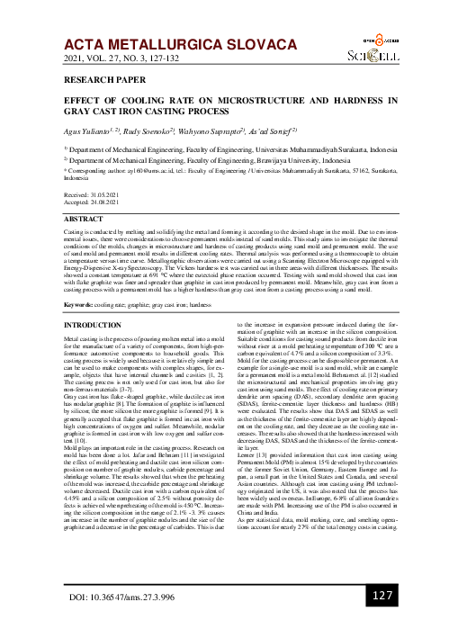 Pdf Effect Of Cooling Rate On Microstructure And Hardness In Gray Cast Iron Casting Process