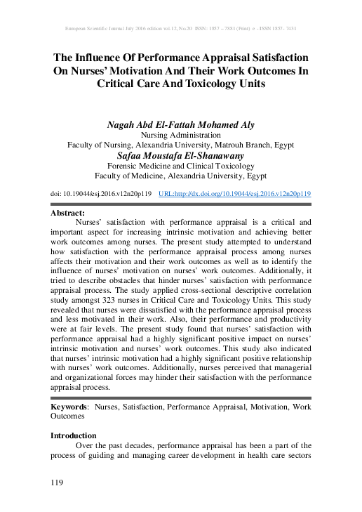 (PDF) The Influence Of Performance Appraisal Satisfaction On Nurses ...