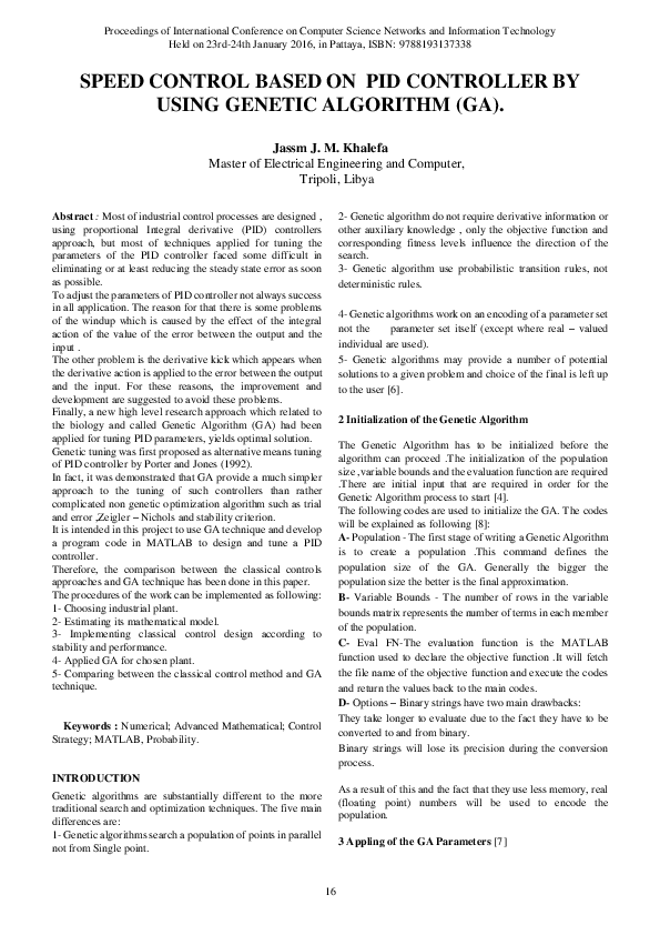 Pdf Speed Control Based On Pid Controller By Using Genetic Algorithm