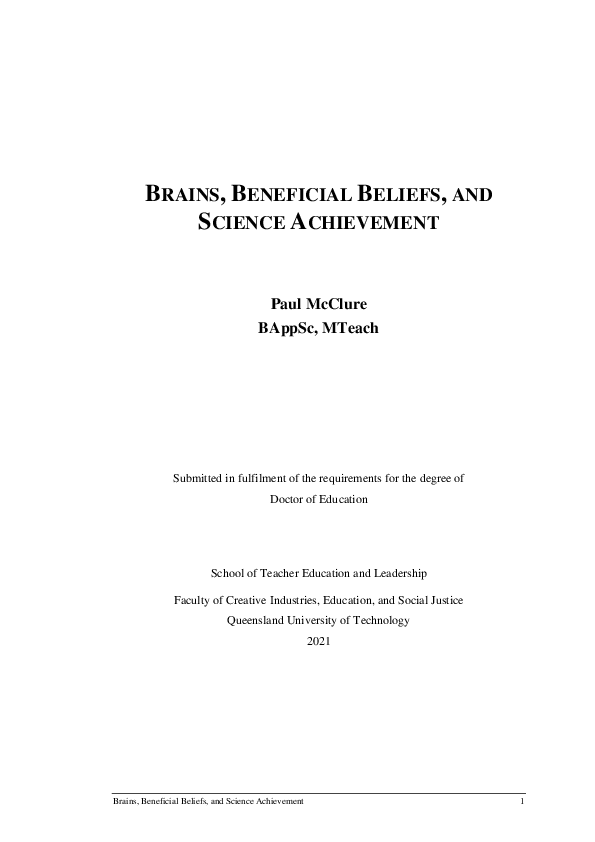 (PDF) Brains, beneficial beliefs, and science achievement