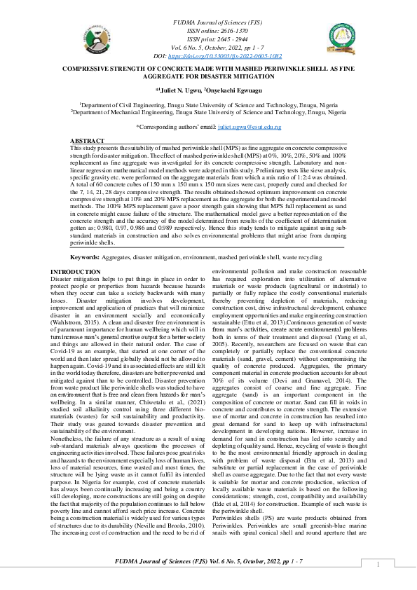 (PDF) Compressive Strength of Concrete Made with Mashed Periwinkle ...