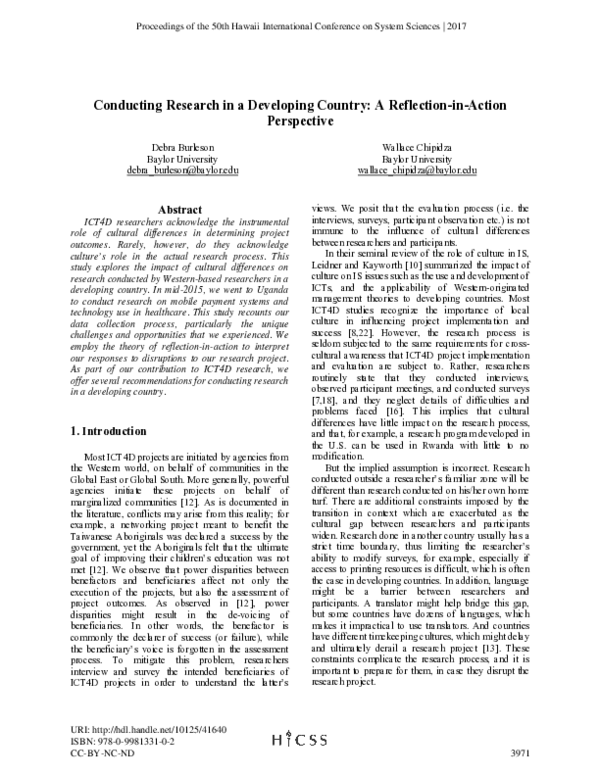 (PDF) Conducting Research in a Developing Country: A Reflection-in ...