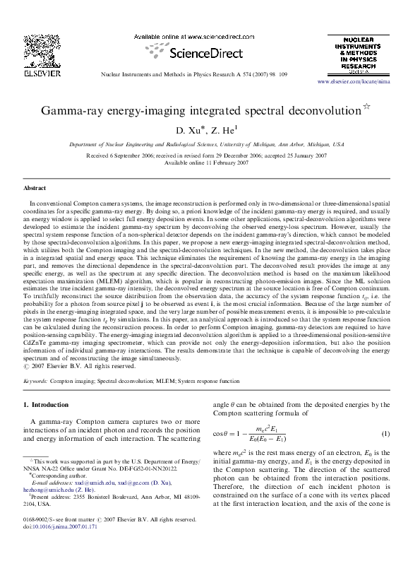 (PDF) Gamma-ray energy-imaging integrated spectral deconvolution