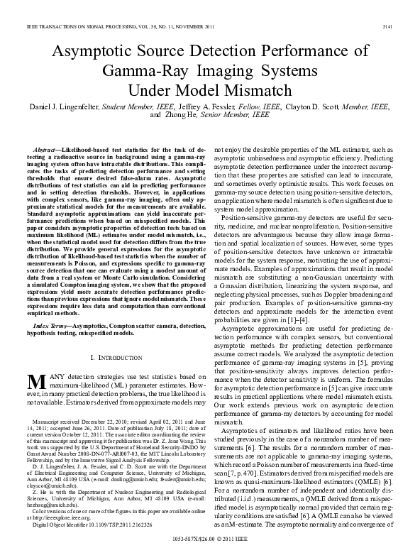 (PDF) Asymptotic Source Detection Performance of Gamma-Ray Imaging Systems Under Model Mismatch