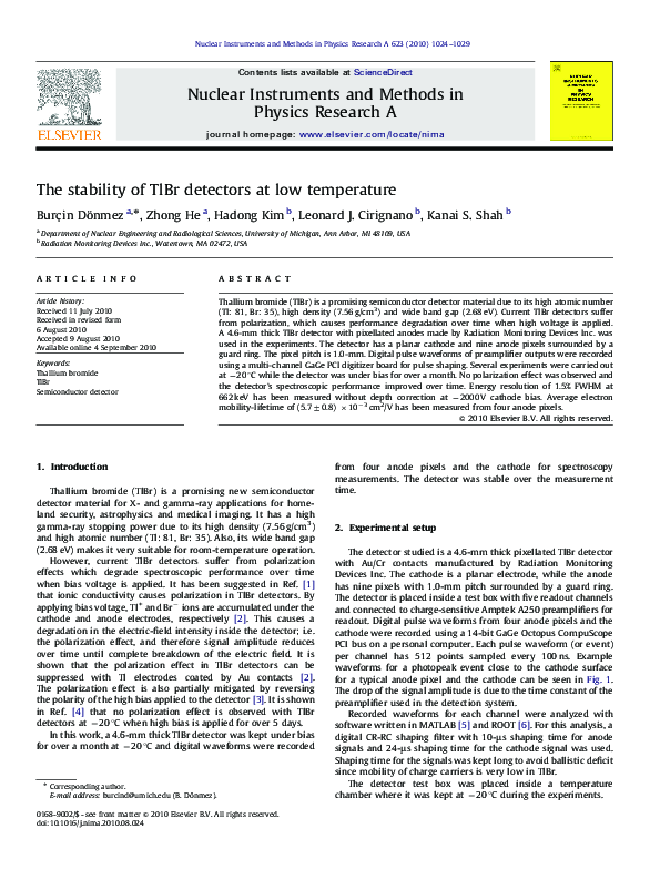 (PDF) The stability of TlBr detectors at low temperature