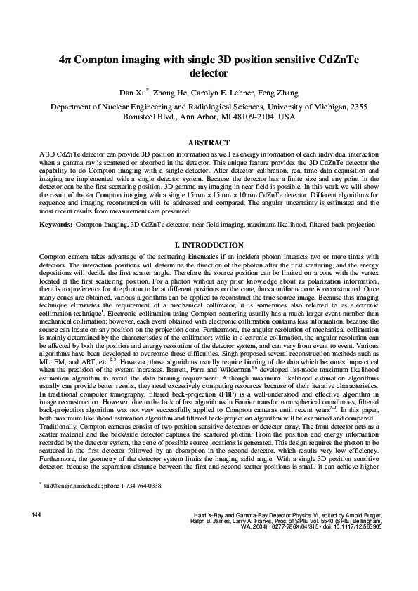 (PDF) 4-pi Compton imaging with single 3D position-sensitive CdZnTe detector