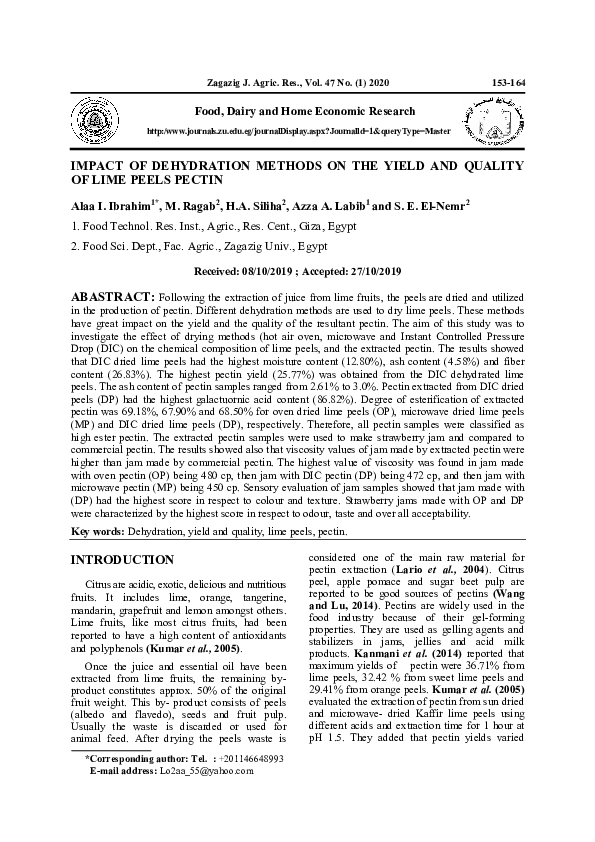 Pdf Impact Of Dehydration Methods On The Yield And Quality Of Lime