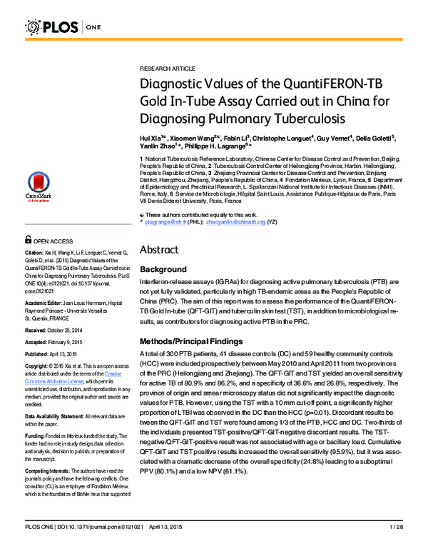 (PDF) Diagnostic Values of the QuantiFERON-TB Gold In-Tube Assay ...
