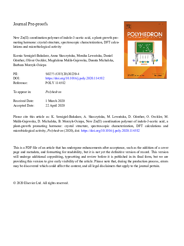 Pdf New Zn Ii Coordination Polymer Of Indole 3 Acetic Acid A Plant Growth Promoting Hormone
