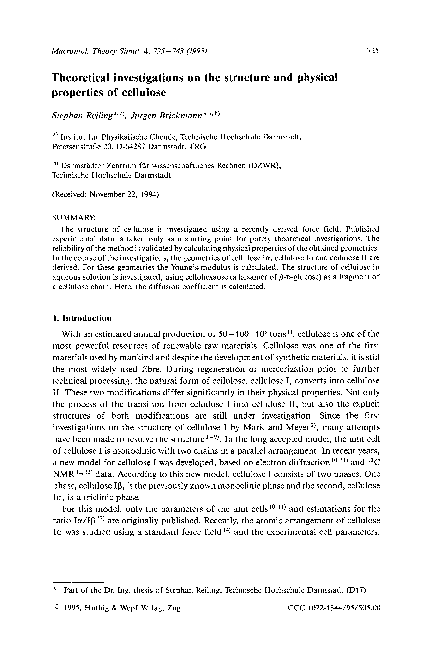 (PDF) Theoretical investigations on the structure and physical properties of cellulose