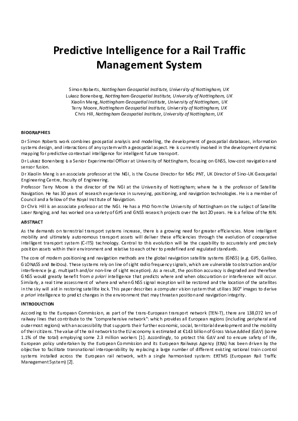 (PDF) Predictive Intelligence for a Rail Traffic Management System
