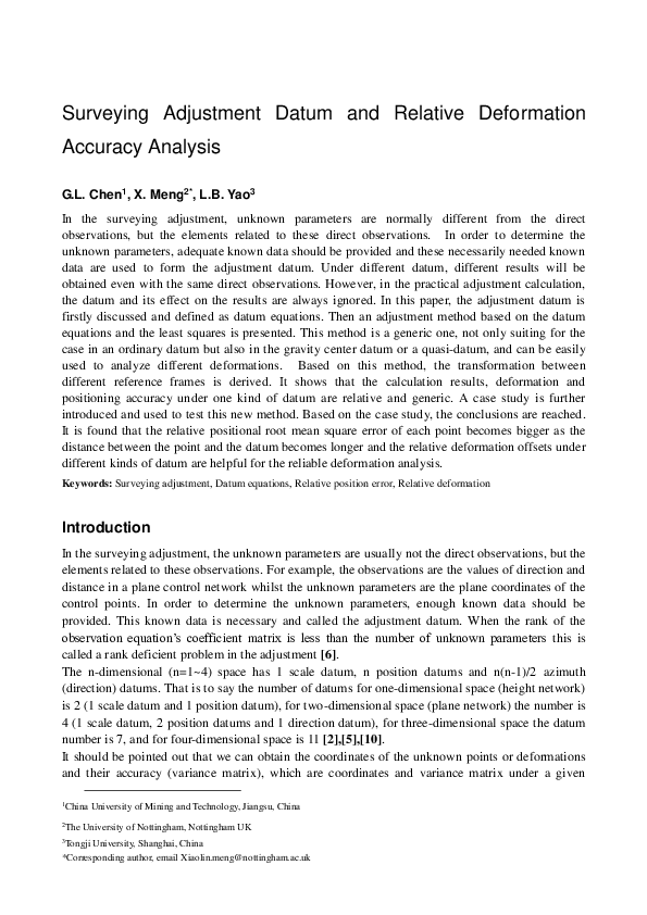 (PDF) Surveying adjustment datum and relative deformation accuracy analysis