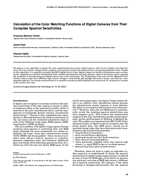 (PDF) Calculation of the color matching functions of digital cameras from their complete ...