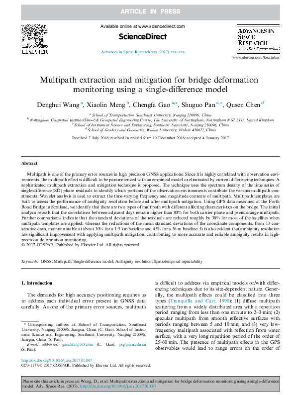 (PDF) Multipath extraction and mitigation for bridge deformation monitoring using a single ...
