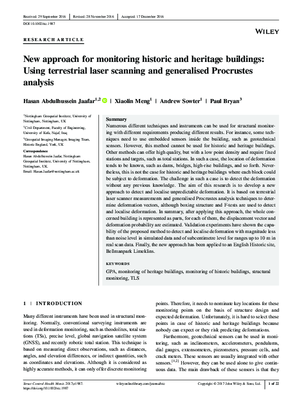 Pdf New Approach For Monitoring Historic And Heritage Buildings Using Terrestrial Laser