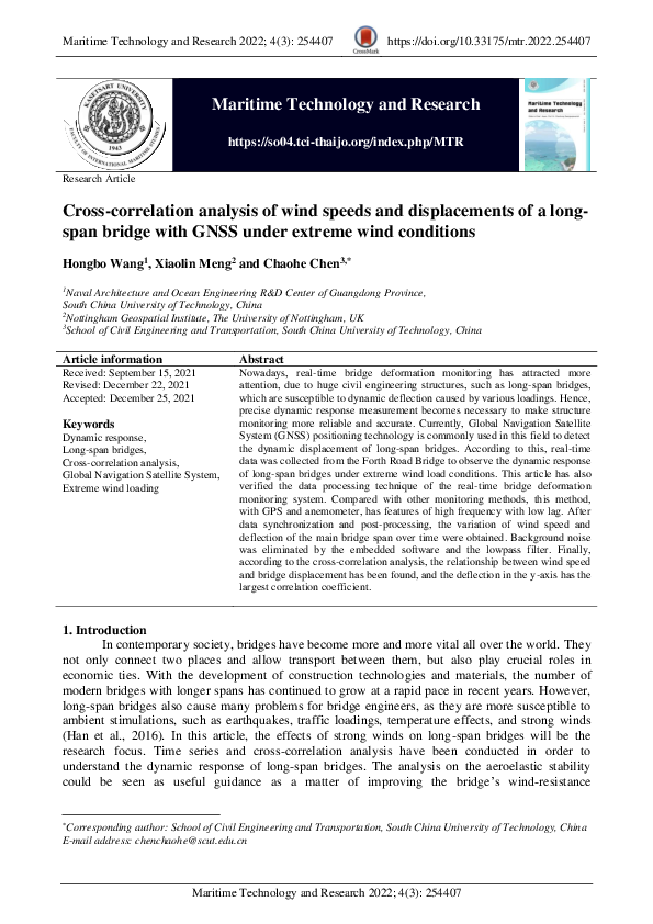 (PDF) Analysis of the dynamic response of long span bridges with GNSS under typhoon loading