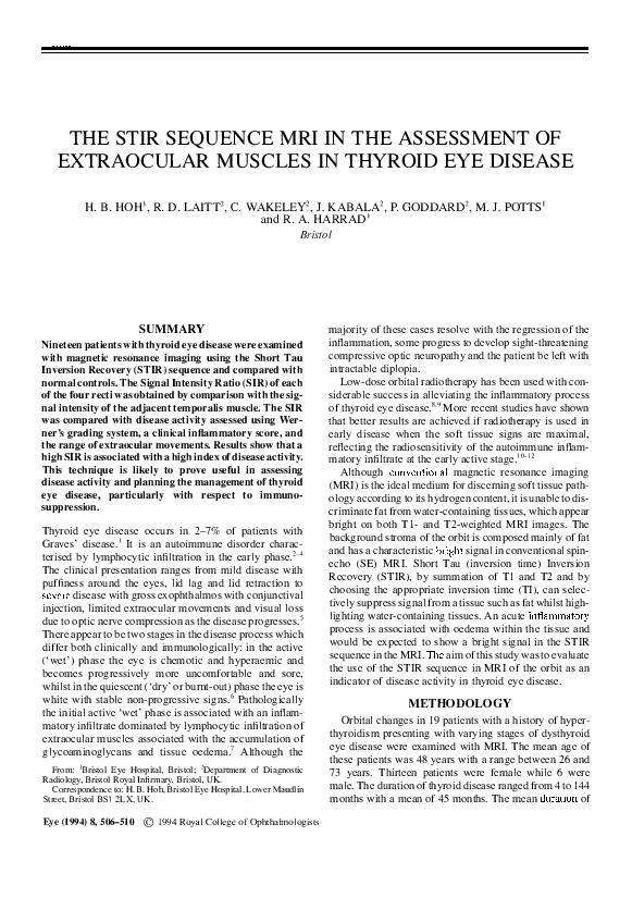 (PDF) The stir sequence MRI in the assessment of extraocular muscles in ...