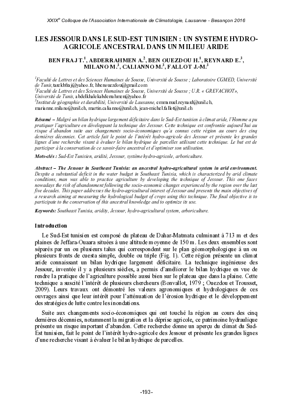 (PDF) Les Jessour dans le Sud-Est tunisien : un système hydro-agricole ...
