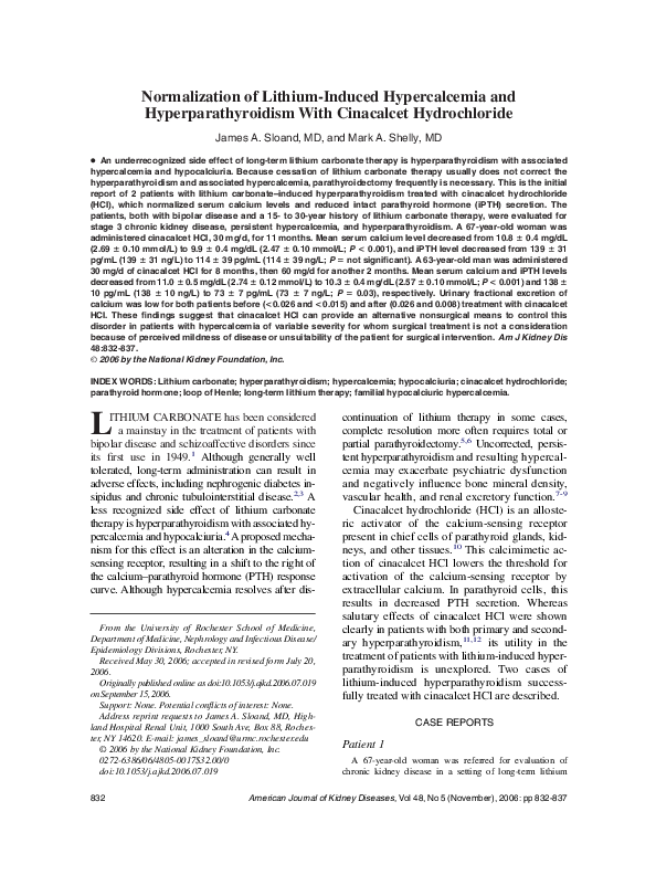 (PDF) Normalization of Lithium-Induced Hypercalcemia and ...