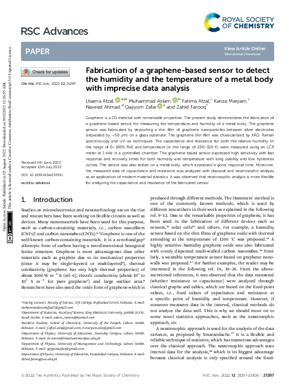 (PDF) Fabrication of a graphene-based sensor to detect the humidity and the temperature of a ...