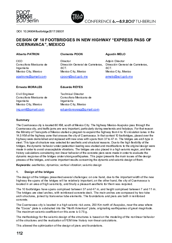 (PDF) Design of 10 Footbridges in New Highway "Express Pass of ...