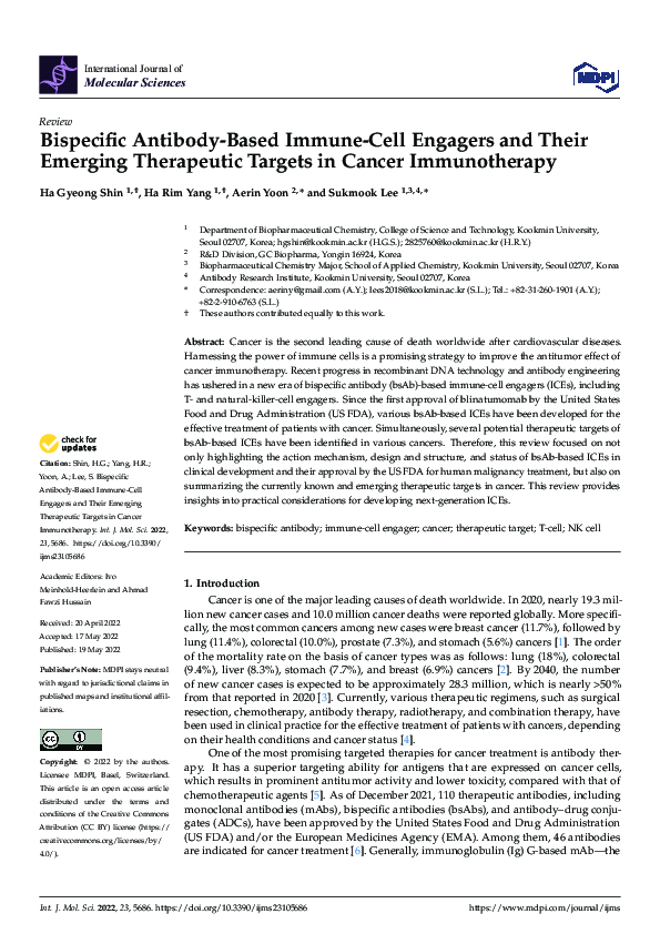 (PDF) Bispecific Antibody-Based Immune-Cell Engagers and Their Emerging ...
