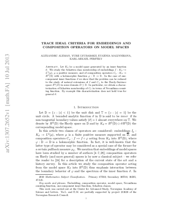 Pdf Trace Ideal Criteria For Embeddings And Composition Operators On