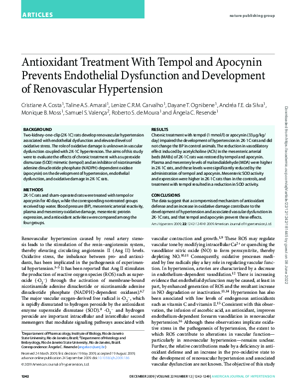 (PDF) Antioxidant treatment with tempol and apocynin prevents ...