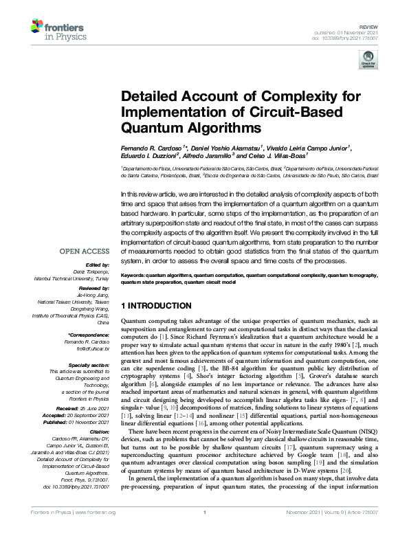 (PDF) Detailed Account of Complexity for Implementation of Circuit-Based Quantum Algorithms ...