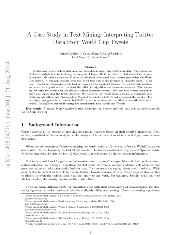 (PDF) A Case Study in Text Mining: Interpreting Twitter Data From World Cup Tweets