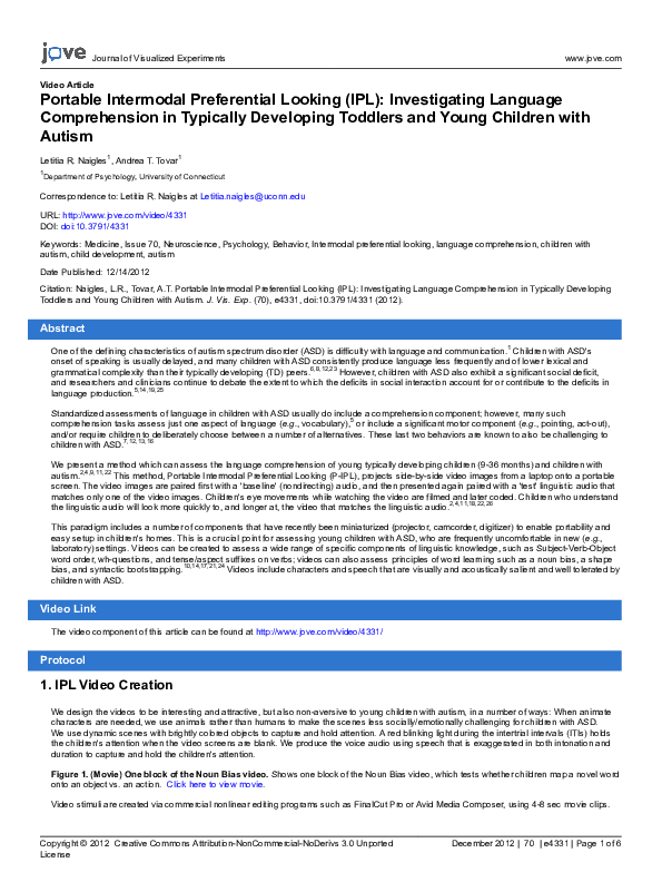 (PDF) Portable Intermodal Preferential Looking (IPL): Investigating ...