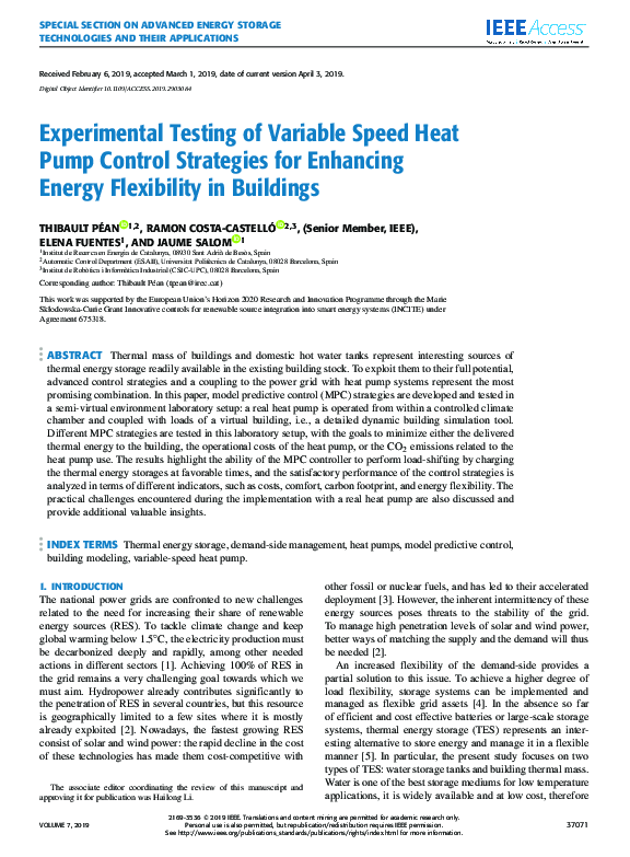 (PDF) Experimental Testing of Variable Speed Heat Pump Control ...
