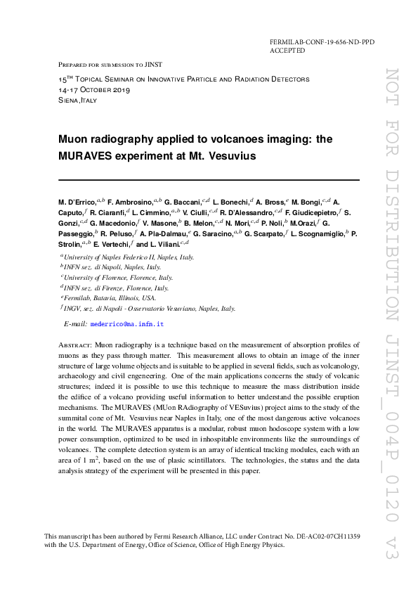 (PDF) Muon radiography applied to volcanoes imaging: the MURAVES ...