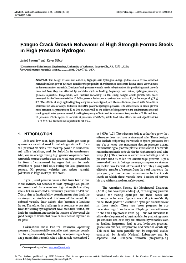 (PDF) Fatigue Crack Growth Behaviour of High Strength Ferritic Steels ...
