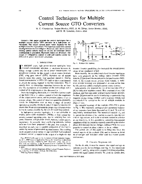 (PDF) Control Techniques for Multiple Current Source GTO Converters