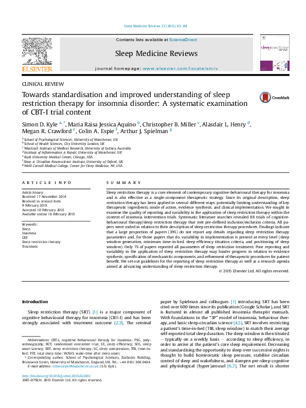 (PDF) Towards standardisation and improved understanding of sleep ...
